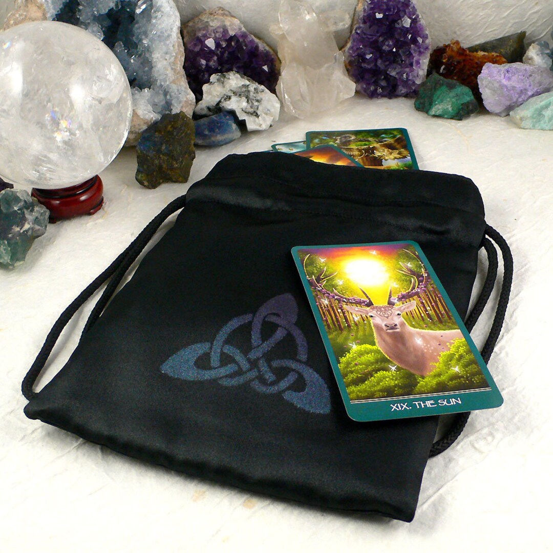 Painted Satin Bag, Painted Satin Tarot Pouch, Satin Drawstring Bag ...