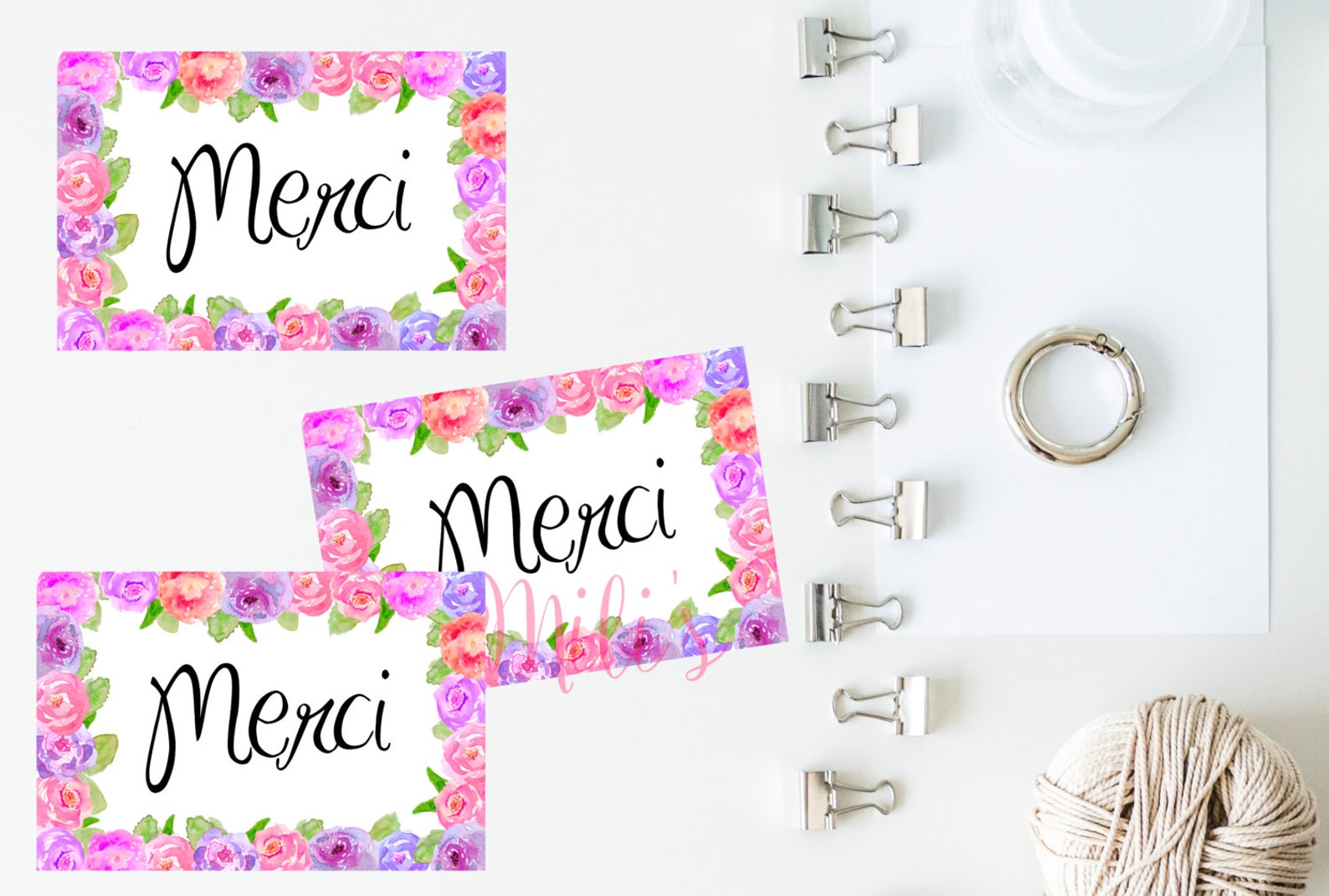 Thank You Card (french) - Digital Thank You Card Flower Illustrated ...