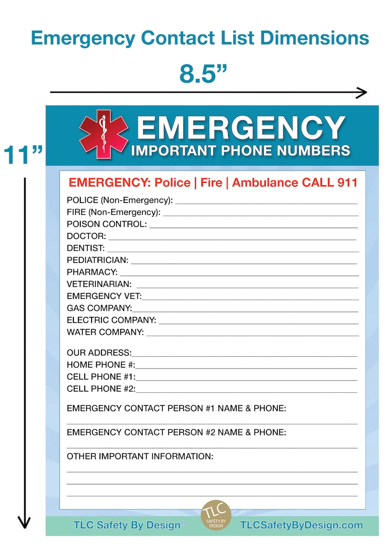 2 Premium Emergency Contact Cards & 1 Magnetic Sleeve Large Format 8.5 ...