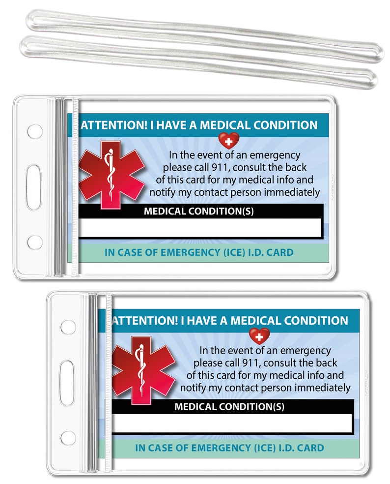 2 Pk. Medical Condition ICE Heavy Weight Cardstock Alert Emergency I.D ...