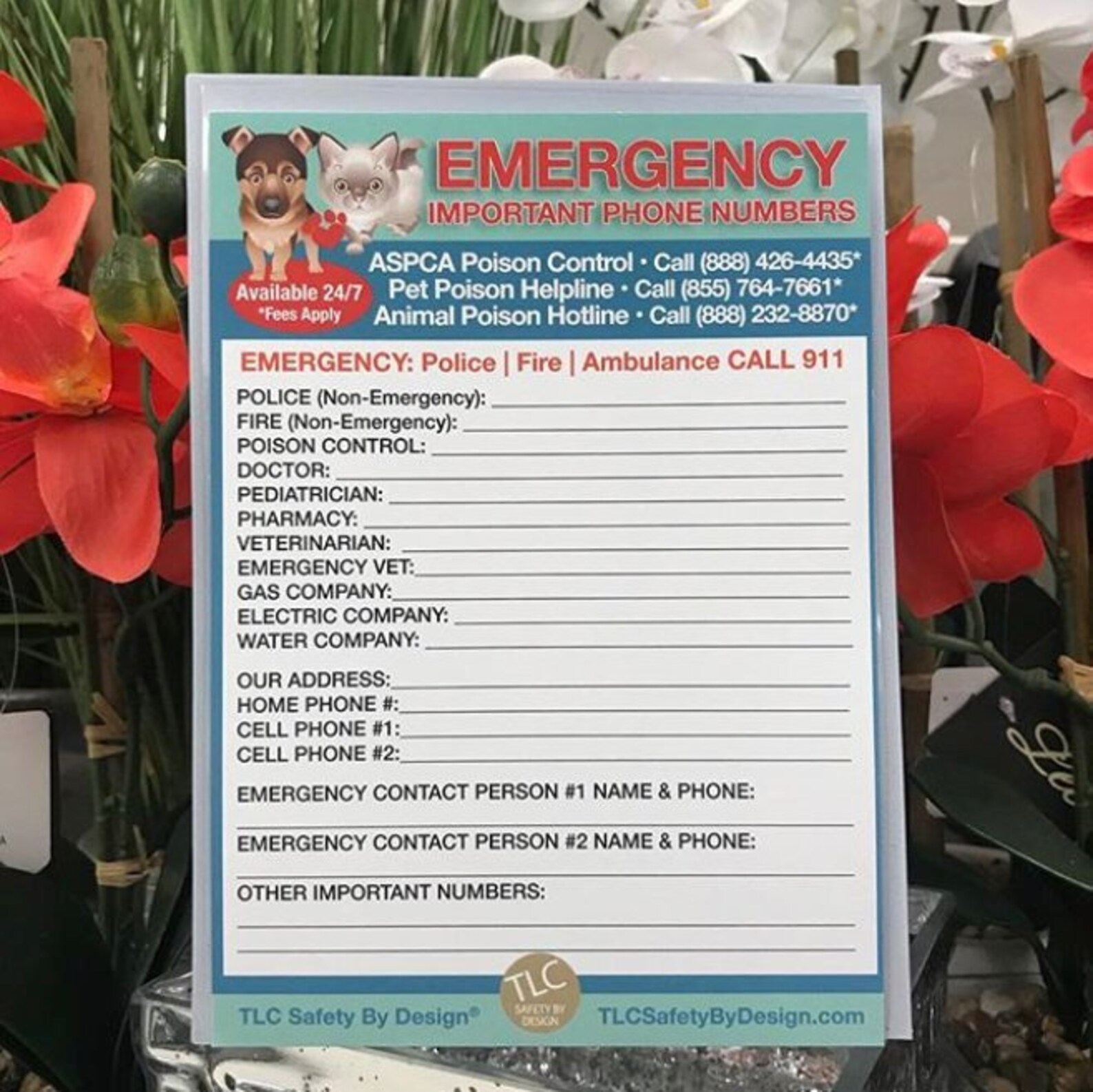 Emergency Contact Cards: Magnetic Sleeve for Babysitters, Home Safety ...