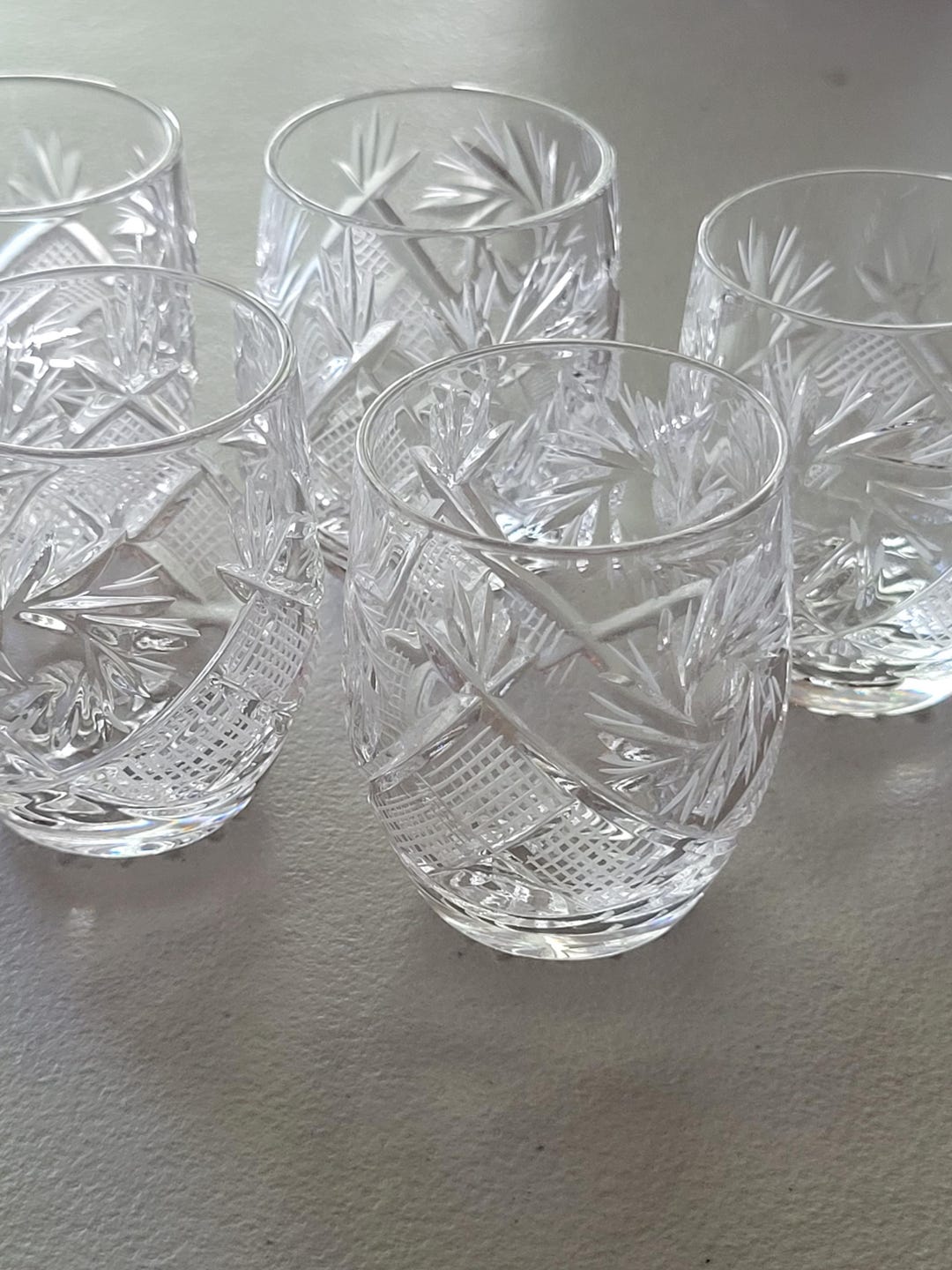 Vintage Russian Cut Crystal Hand Made Soviet USSR Shot Glasses Vodka ...