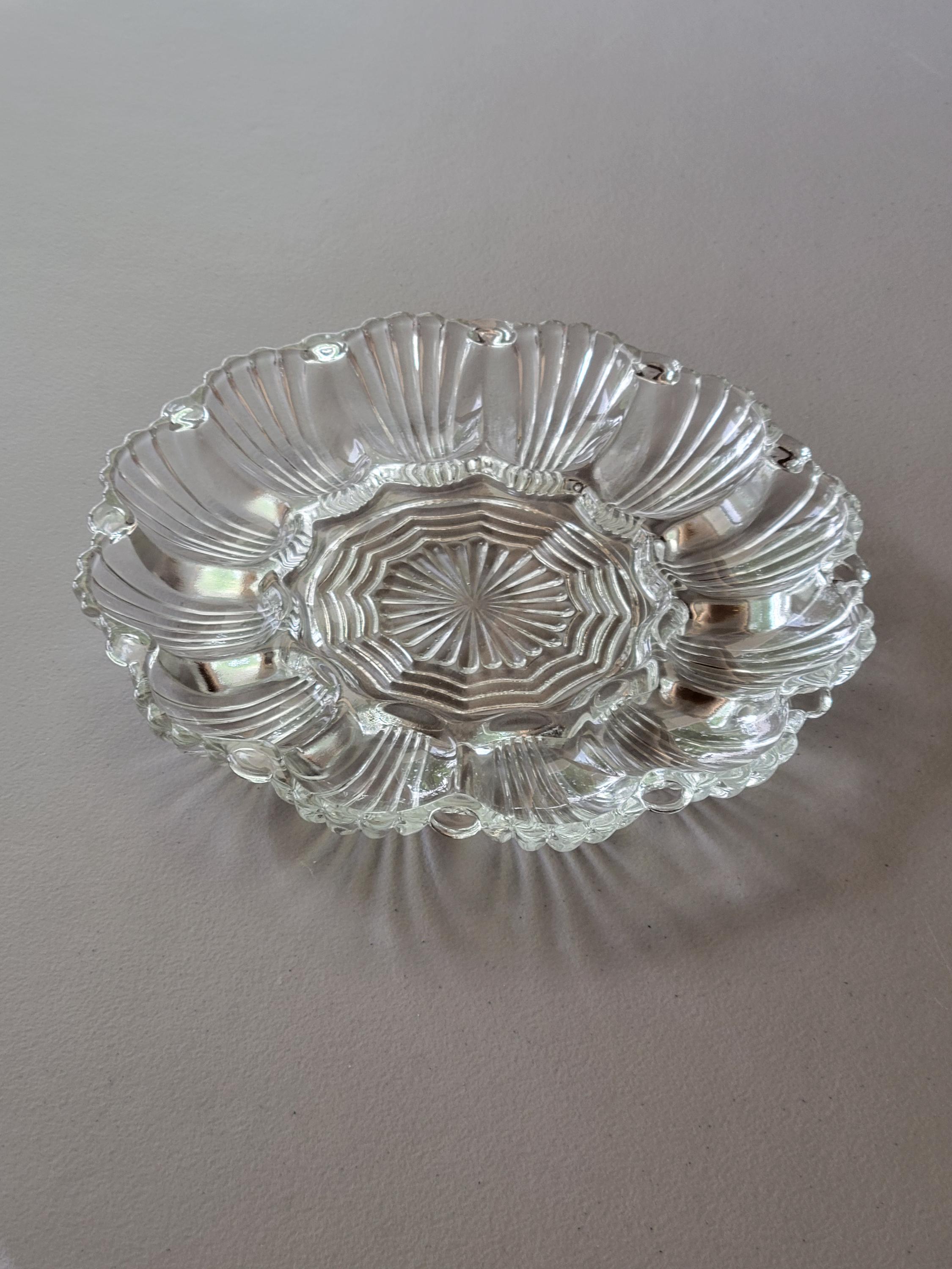 Anchor Hocking Clear Glass Deviled Egg Relish Plate Shell Design ...