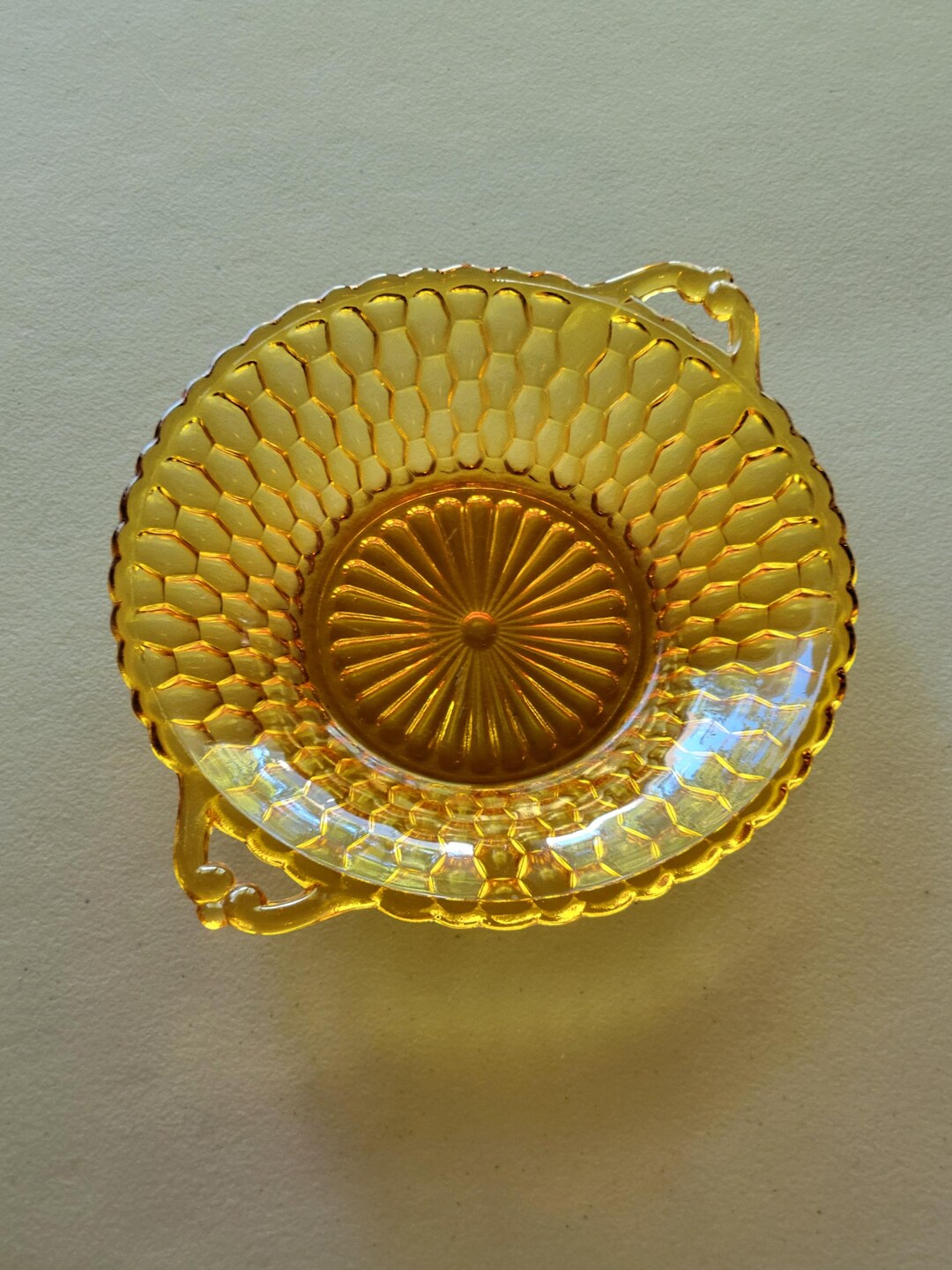 Honeycomb Design Indiana Glass Amber Colored Cut Pressed Glass Serving ...
