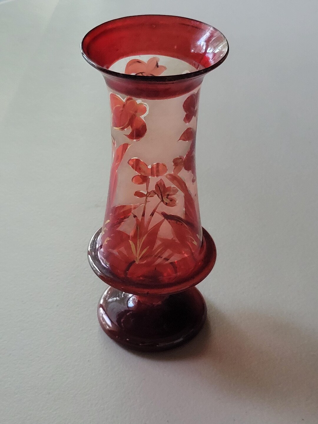 Vintage Frosted Glass Flower Design Ruby Red Hand Blown Vase - Etsy