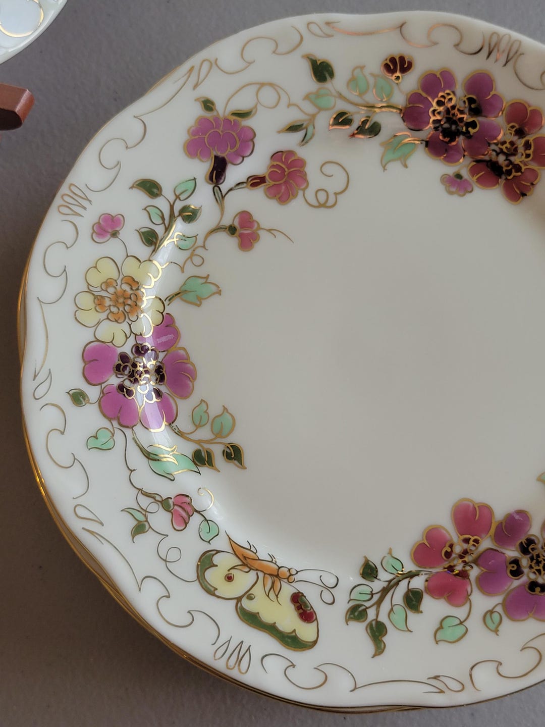 Vintage Zsolnay Hand Painted Flowers and Yellow Butterflies With 24k ...