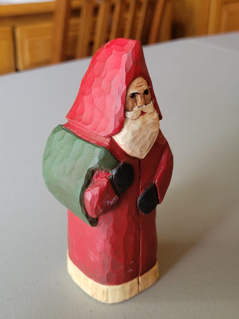 Vintage Folk Art Hand Carved Wood Santa Figurine Signed - Etsy