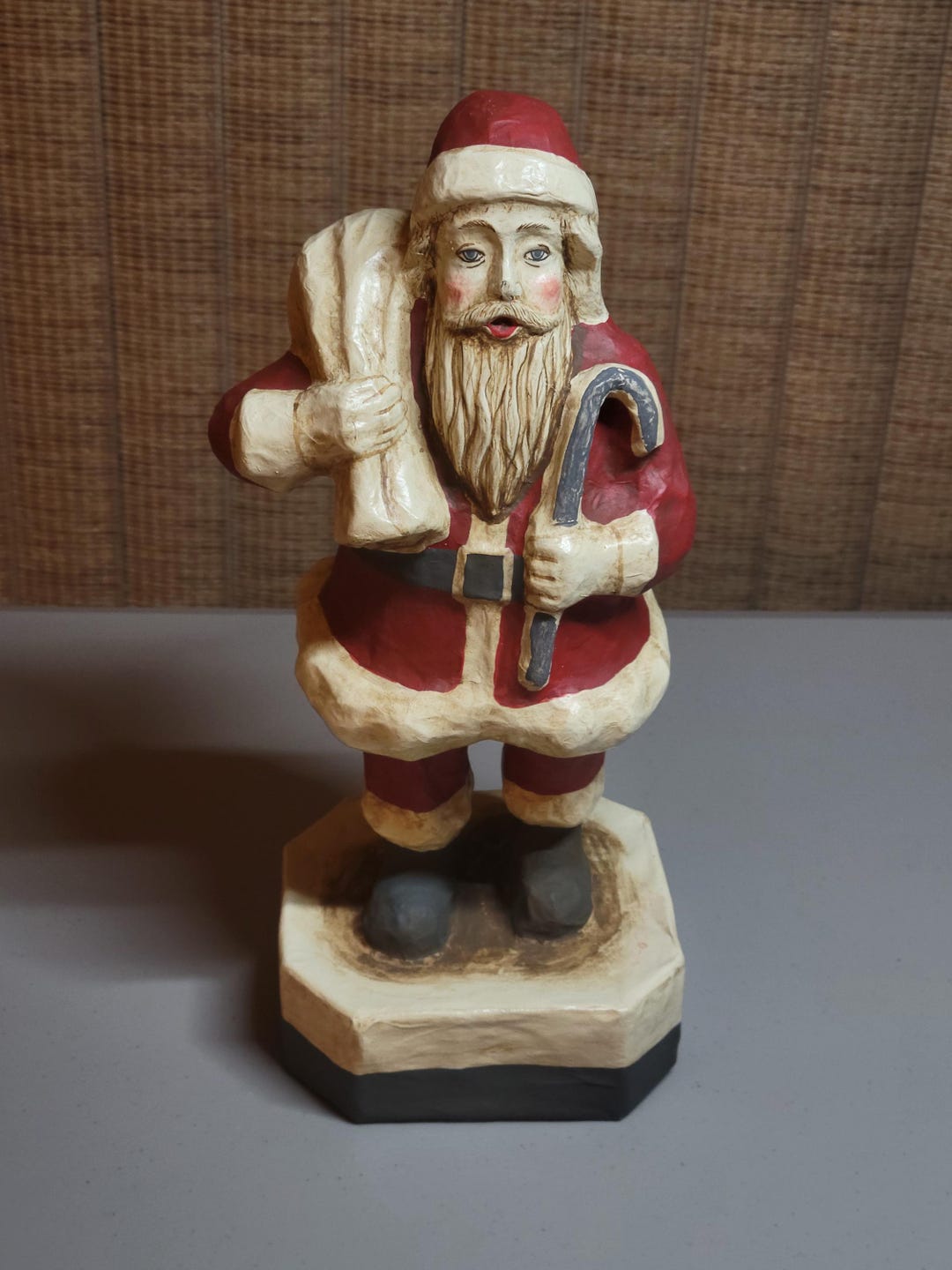 Vintage Paper Mache Pulp Santa Claus Standing With Sack and Cane Rustic ...