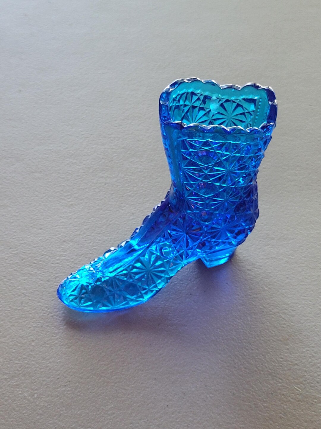 Vintage Fenton Art Glass Cobalt Blue Daisy and Button Glass Boot 4 1/4 ...
