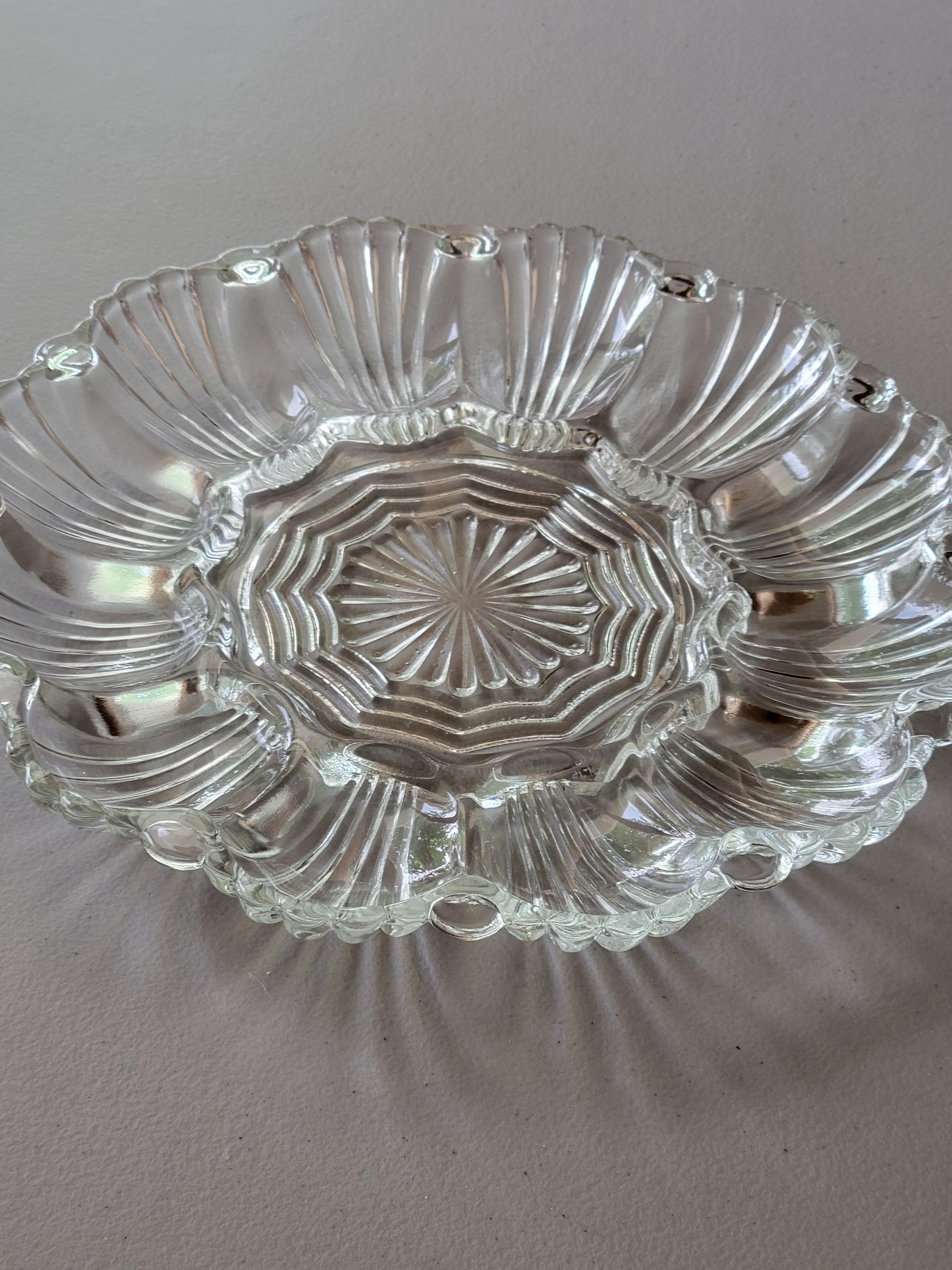 Anchor Hocking Clear Glass Deviled Egg Relish Plate Shell Design ...