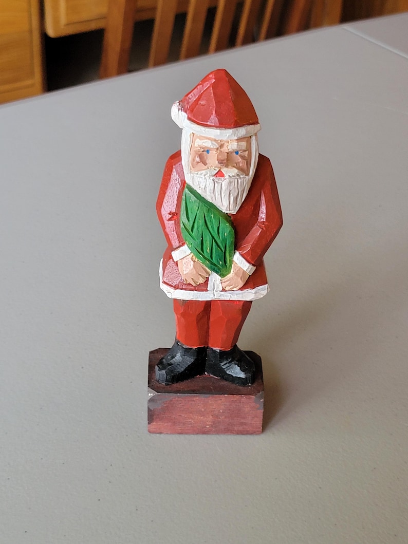 Vintage Folk Art Hand Carved Wood Santa Figurine Signed - Etsy