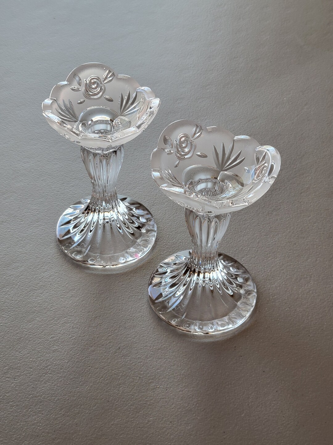 Vintage Oneida Lead Crystal Candlesticks (set of 2) - Southern Rose ...