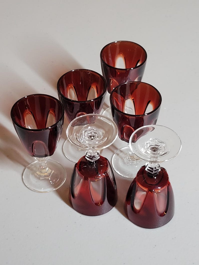 Vintage Ruby Red Wine Glasses - Set of 6 Arcoroc Cristal D'arques ...