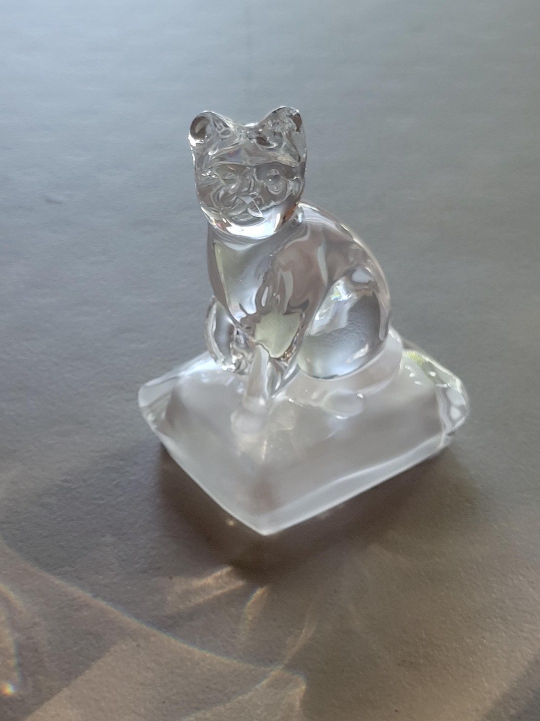 Vintage Cristal D'arques France Glass Cat on Frosted Glass Pillow - Etsy