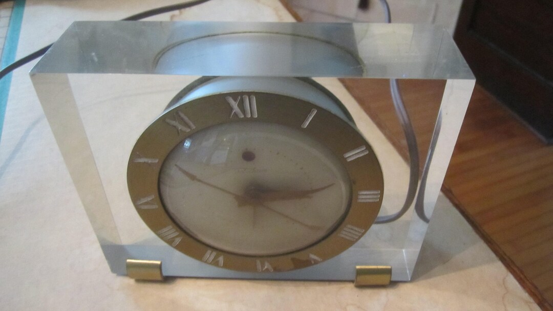 Vintage Lucite Alarm Clock MCM Mid Century Modern Clock Telechron ...