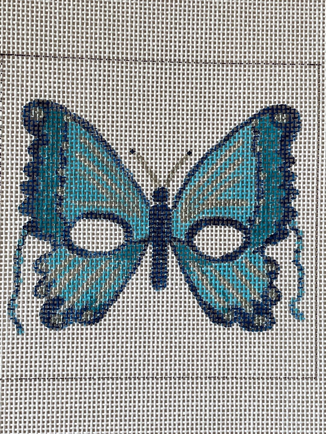 Blue Butterfly Mini-mask, Hand-painted Needlepoint Canvas, 4" Square ...