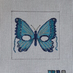 Blue Butterfly Mini-mask, Hand-painted Needlepoint Canvas, 4" Square ...