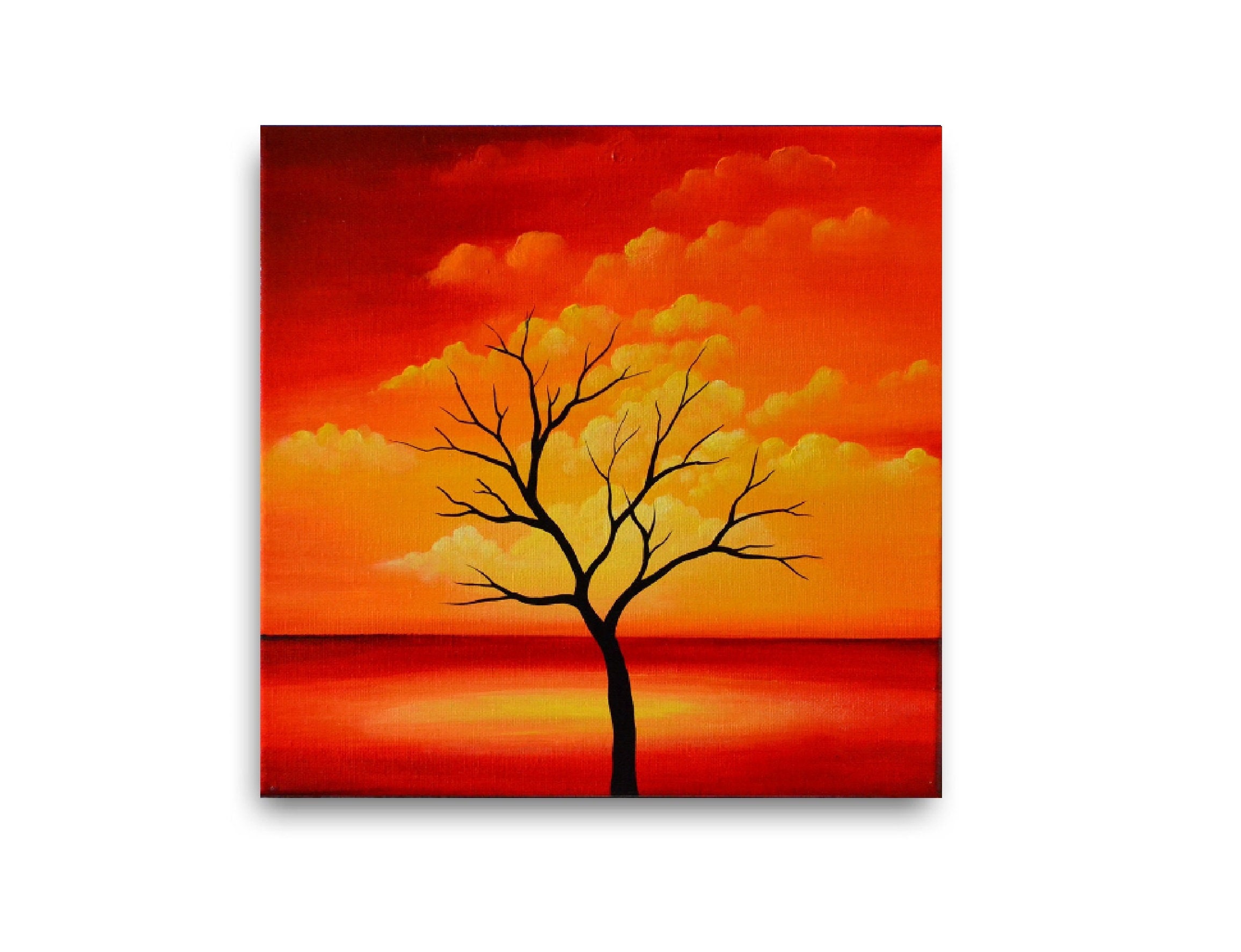 Set of 3 Abstract Tree Painting, Blue Green Red Landscape Art Work ...