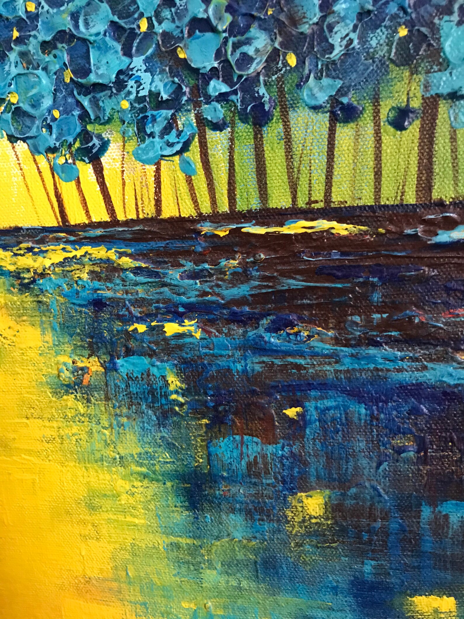 Colorful Abstract Art Yellow Blue Tree Painting Contemporary - Etsy