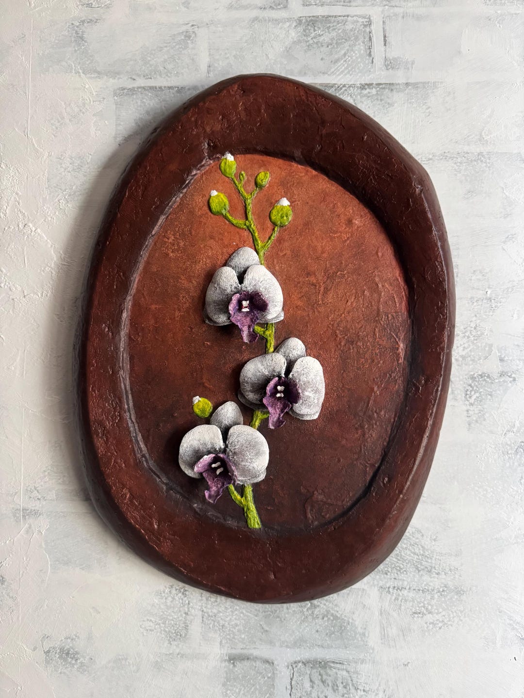 3D Orchid Wall Art, Handcrafted Frame Floral Relief Sculpture, Modern ...