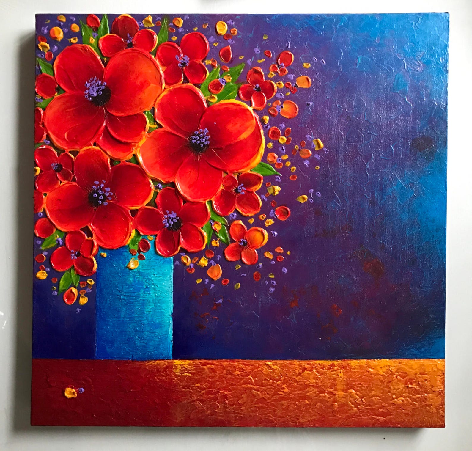 Still Life Original Abstract Flowers in the Vase Textured Artwork ...