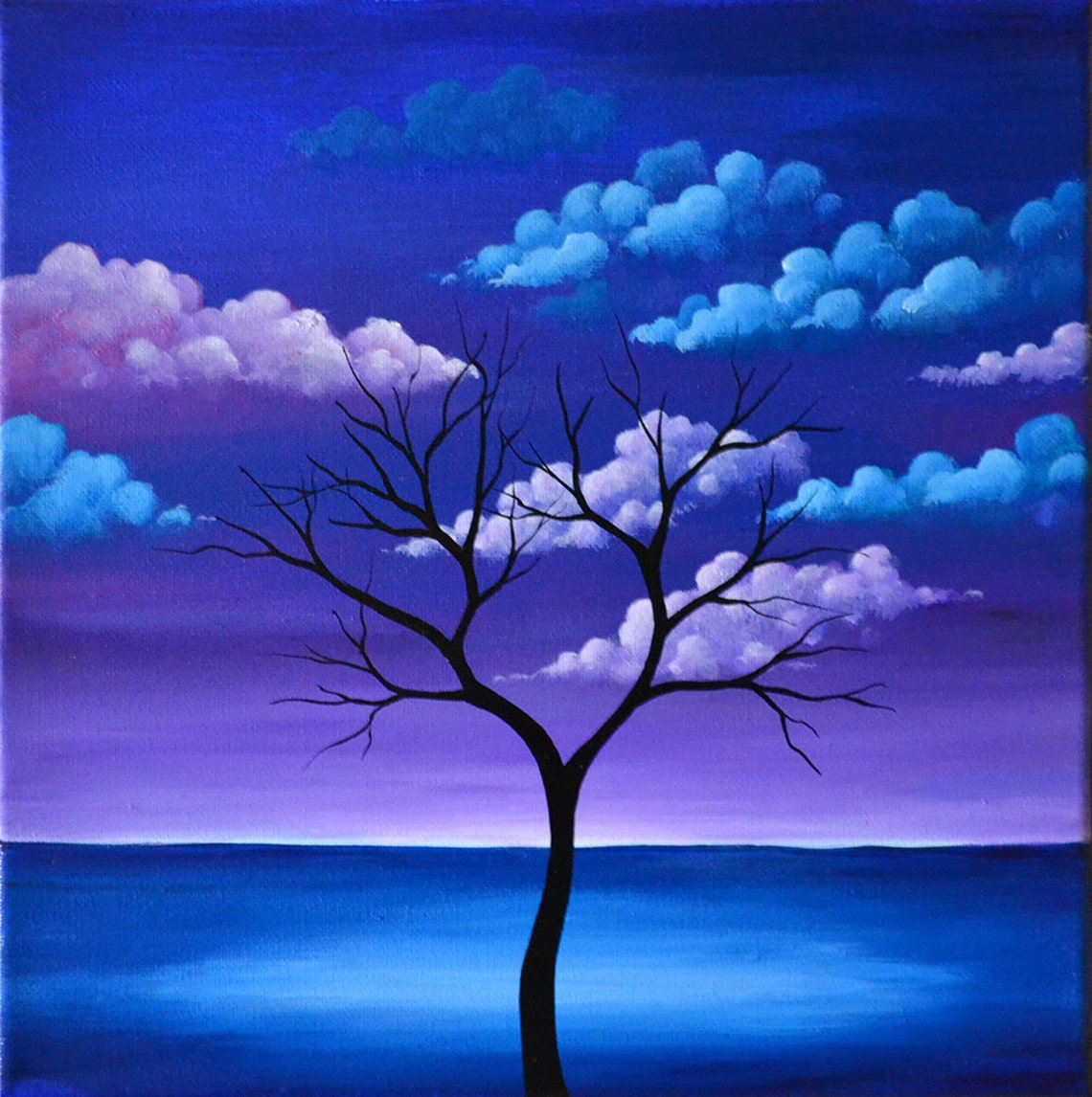 Set of 3 Abstract Tree Painting, Blue Green Red Landscape Art Work ...