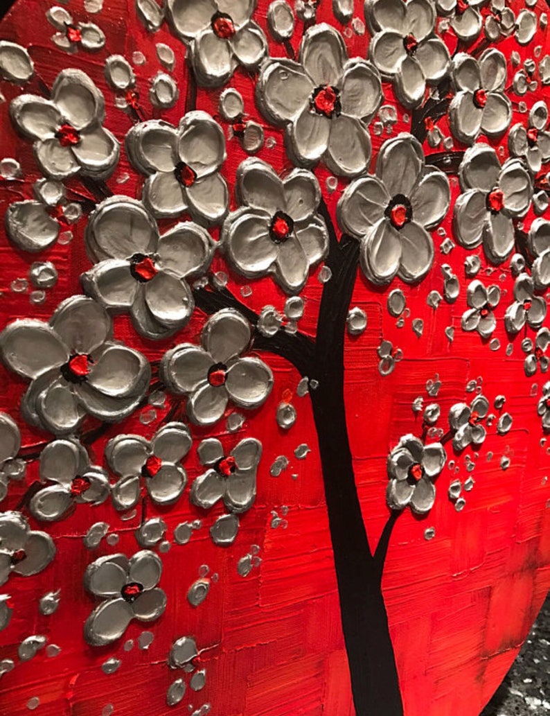 ORIGINAL Art Metallic Silver Cherry Blossom Tree Painting | Etsy