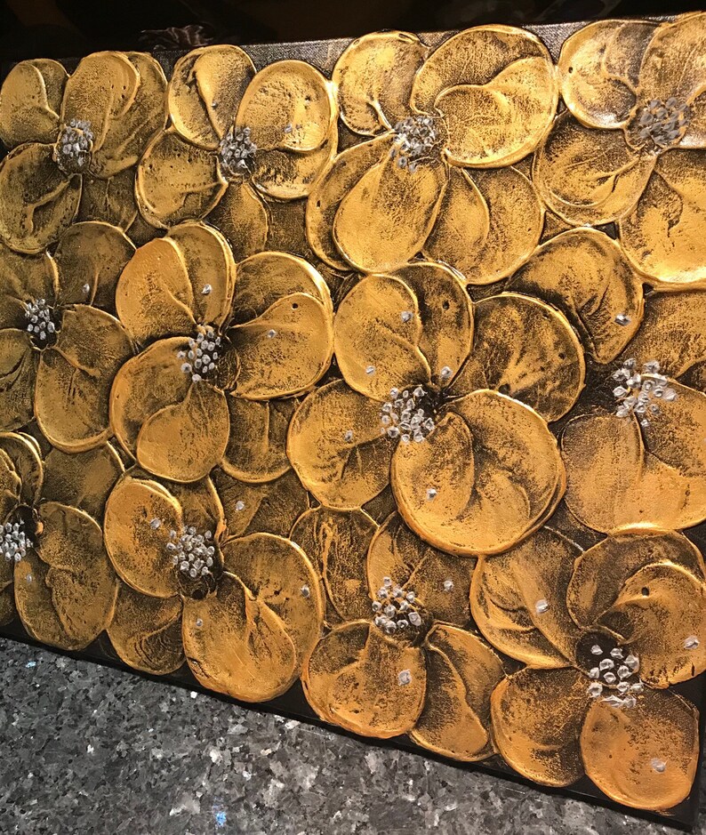Metallic Gold Textured Flowers Painting Original Abstract Art - Etsy