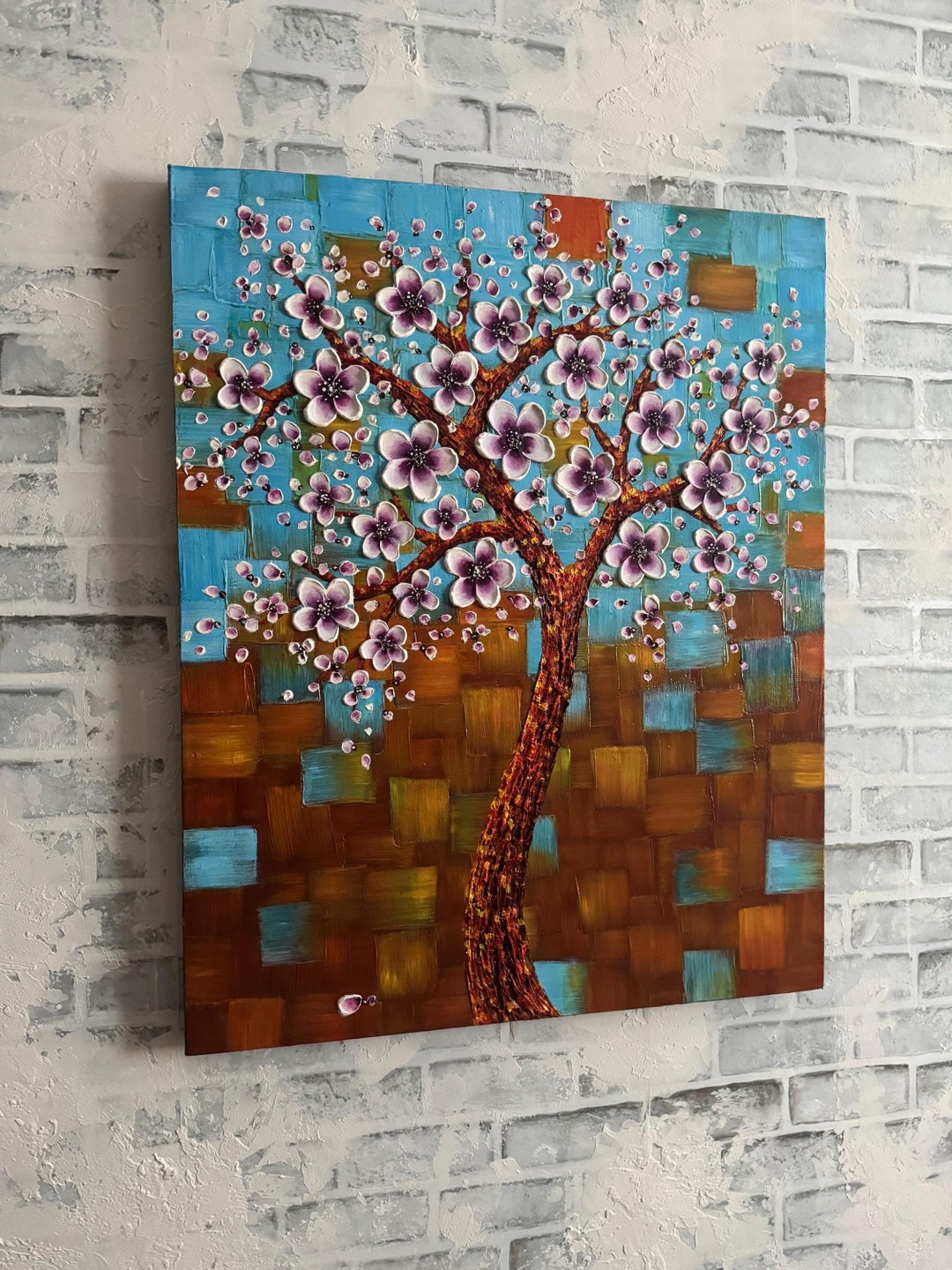 Textured Cherry Blossom Tree Painting: 3D Floral Abstract Art (30x24 ...