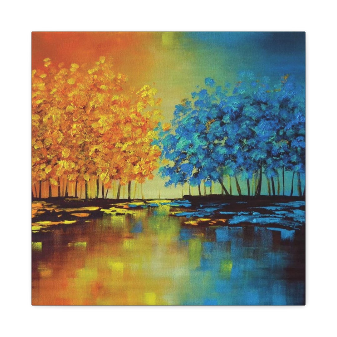 Yellow Blue Landscape Wall Art, Unique Home Decor, Scenic Nature ...