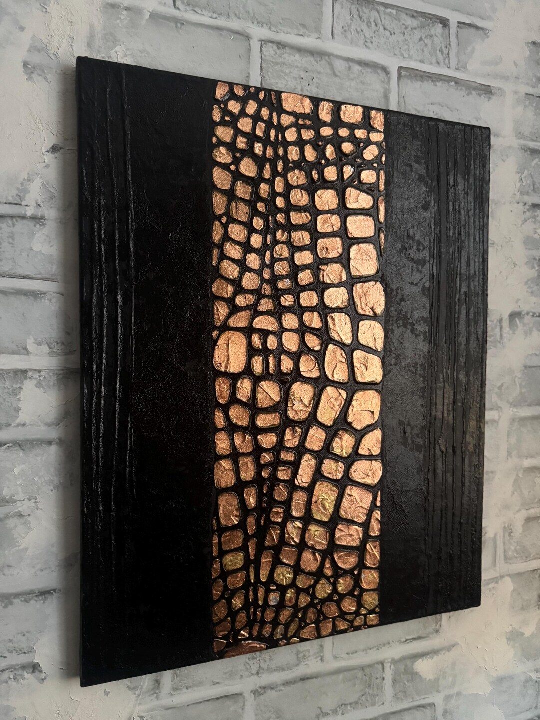 Black & Copper Croc-texture Abstract Canvas Painting - Etsy