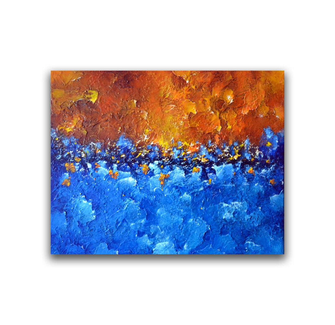 Textured Abstract Landscape Painting, Blue Orange Canvas Art (30x24) - Etsy