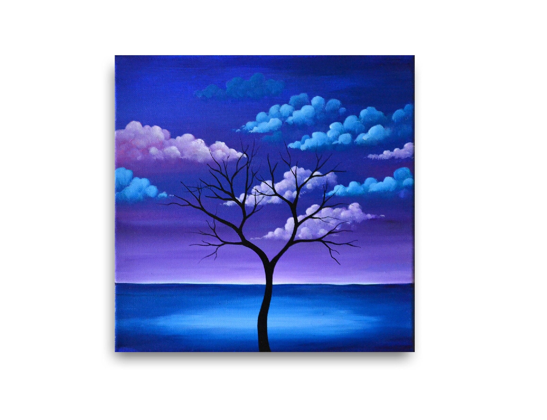 Set of 3 Abstract Tree Painting, Blue Green Red Landscape Art Work ...