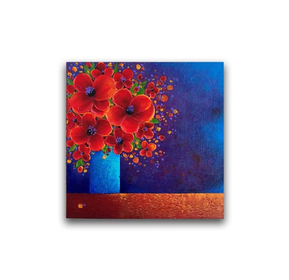 Still Life Original Abstract Flowers in the Vase Textured | Etsy