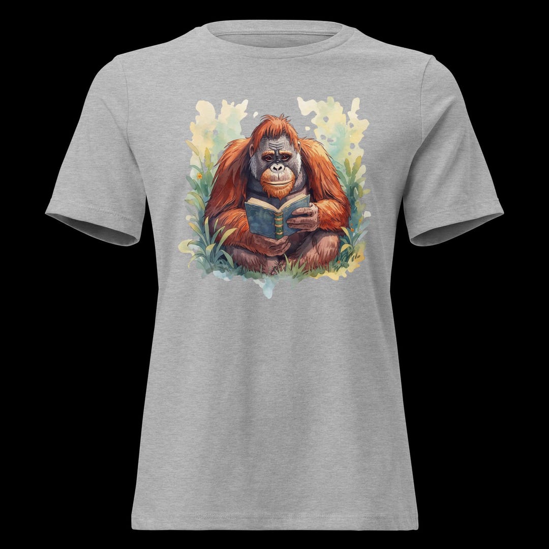 Orangutan Reading a Book - Watercolor and Ink - Women's Relaxed T-shirt ...