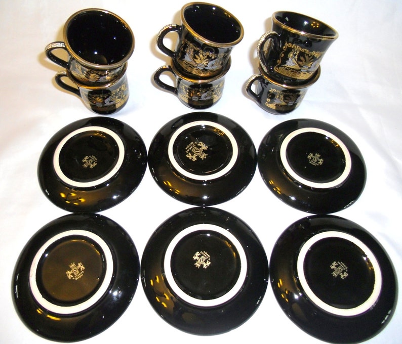 Hand Made Greek 24K Gold Accent Black Tea Cup & Saucer Set | Etsy