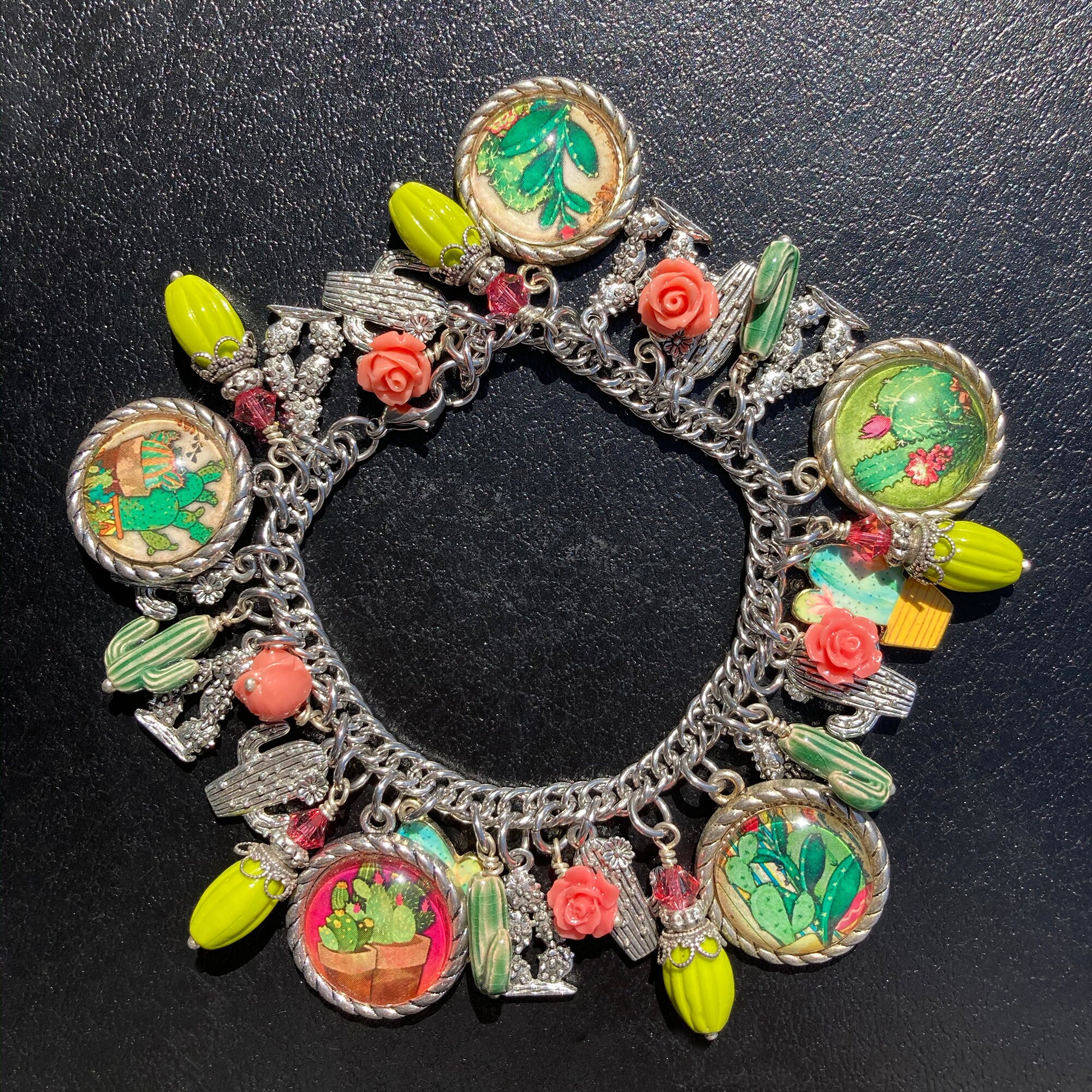 Cactus Charm Bracelet, Succulent Charm Bracelet, Plant Charm Bracelet ...