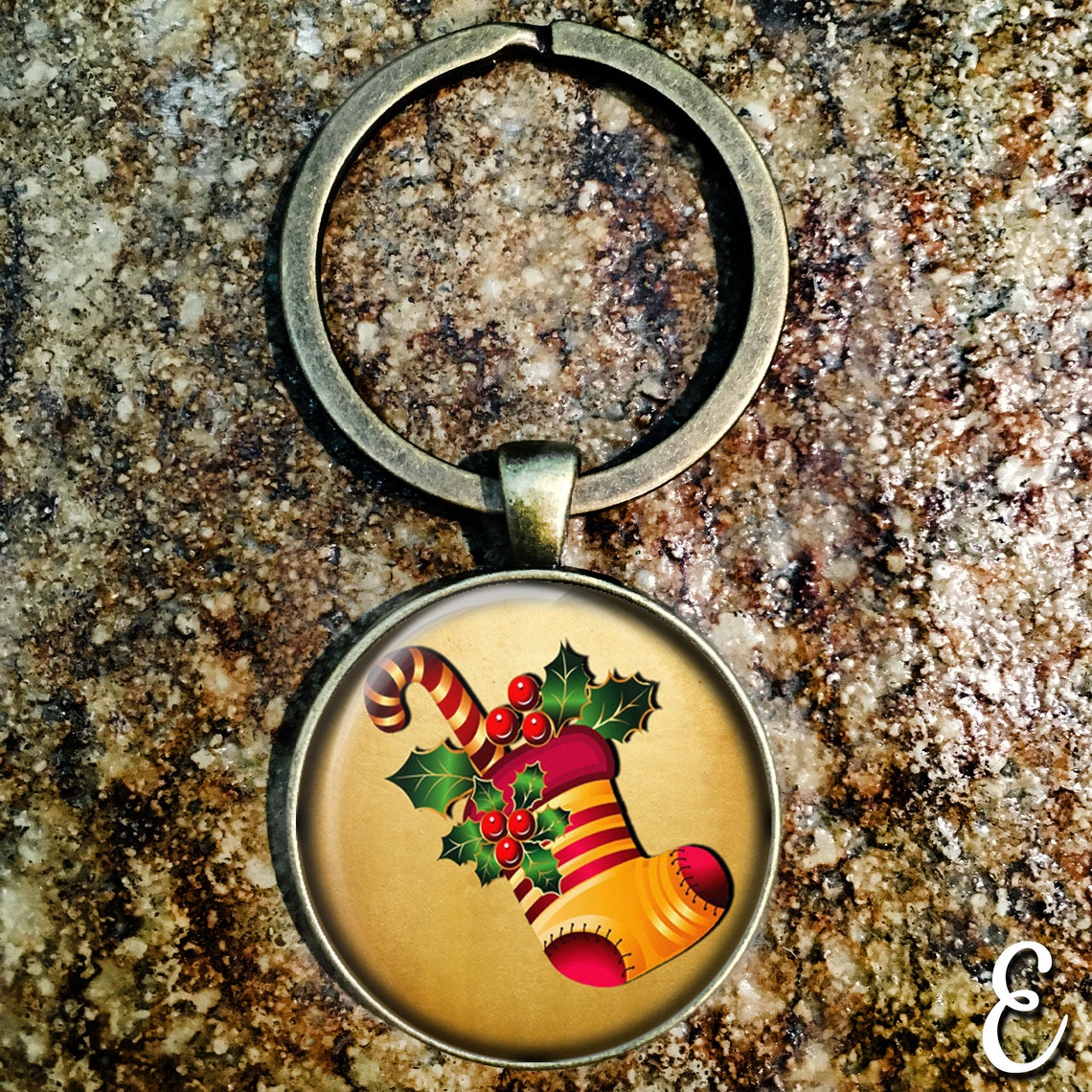 Christmas in Gold Key Ring Christmas Key Ring Holiday Key | Etsy