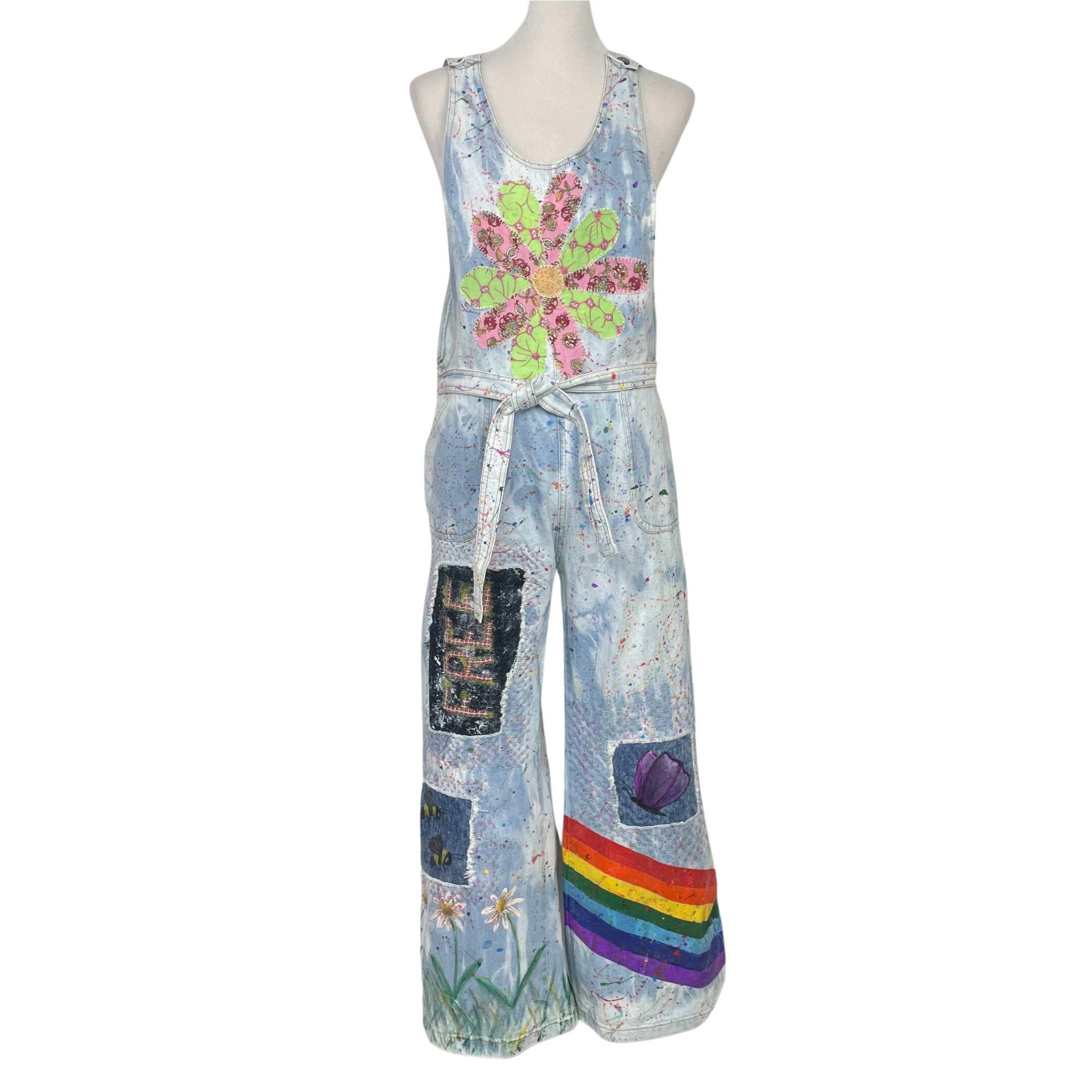 Remade Hand Painted Denim Overalls, Art to Wear Clothing, Refashioned ...