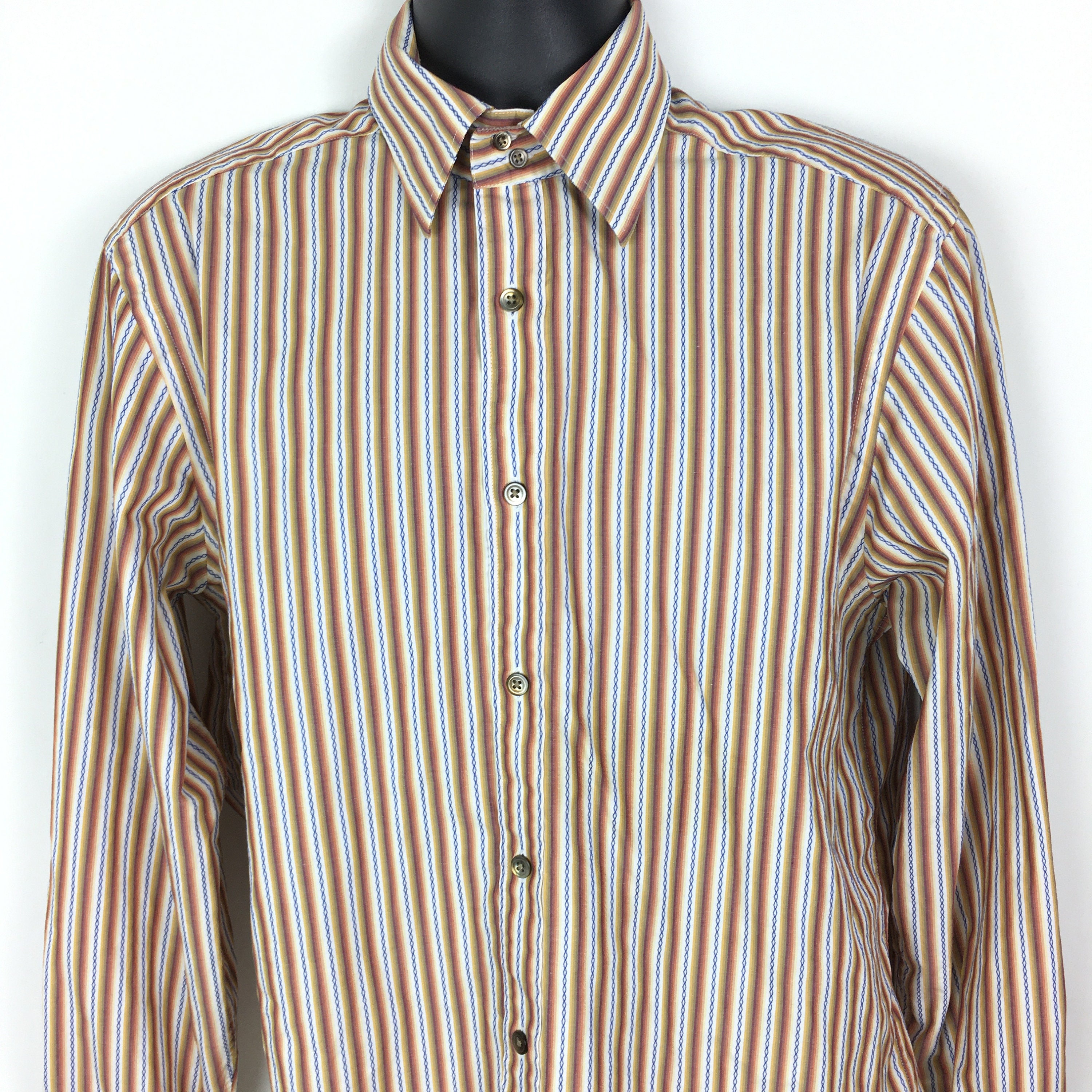 90s Button up Shirt Mens Striped Shirt Vintage Long Sleeve - Etsy UK