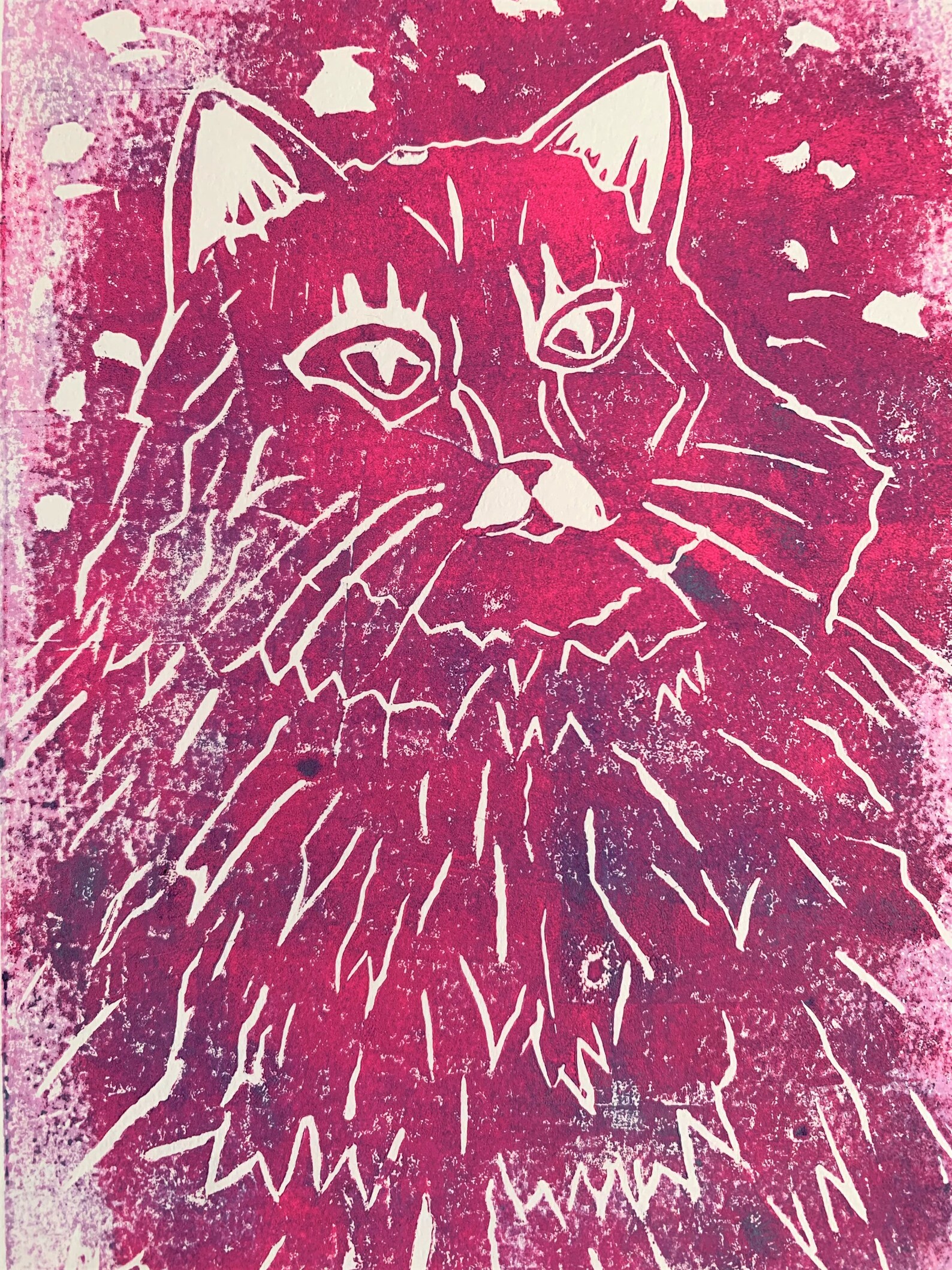 Mr. Kitty Cat Linoleum Pink Magenta Linoleum-cut Print Limited - Etsy