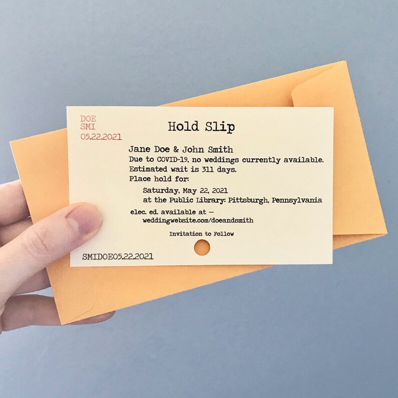 Library Hold Slip Wedding Postponement Announcement set of - Etsy