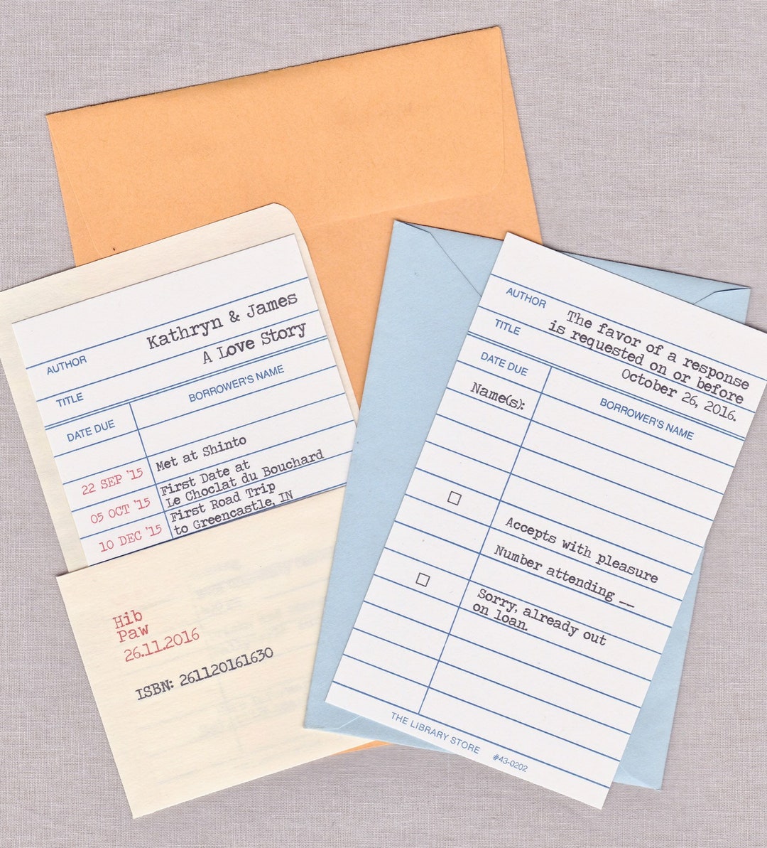 Library Wedding Date Due Check Out Card Invitations With RSVP Card and ...