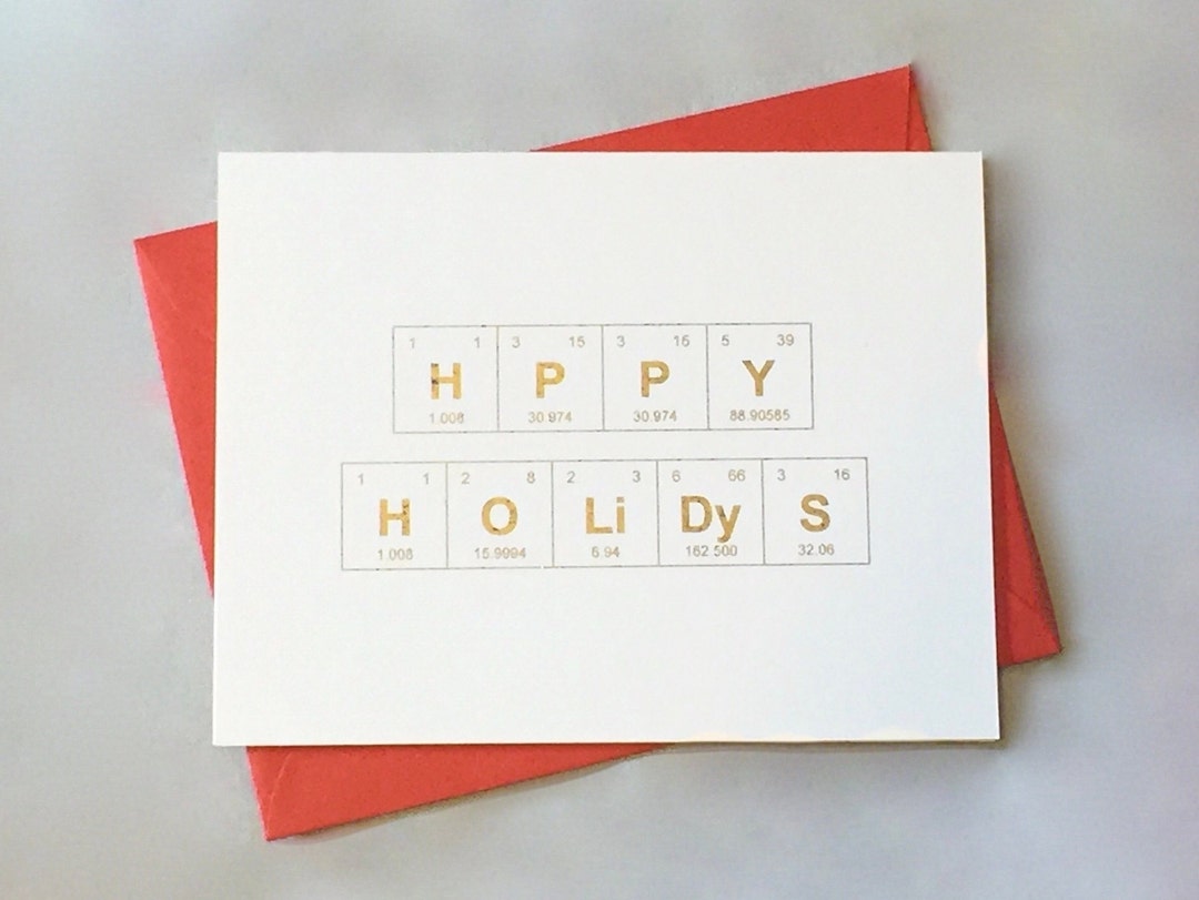 Happy Holidays Gold Foil Christmas Card, Periodic Table of the Elements ...