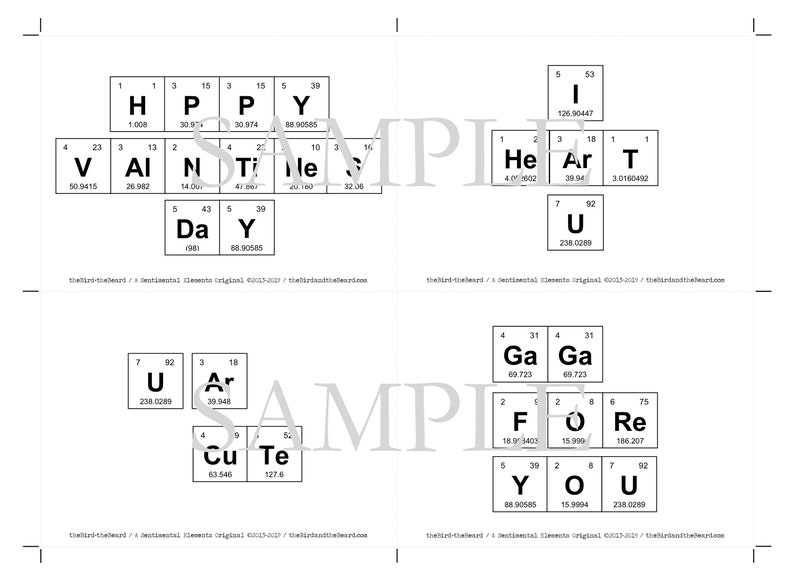 Print at Home/school Valentines/periodic Table of the Elements Mini ...