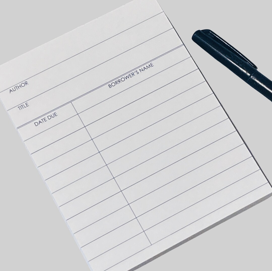 Library Borrowers Card Notepad / Gift for Reader, Book Lovers / Teacher ...