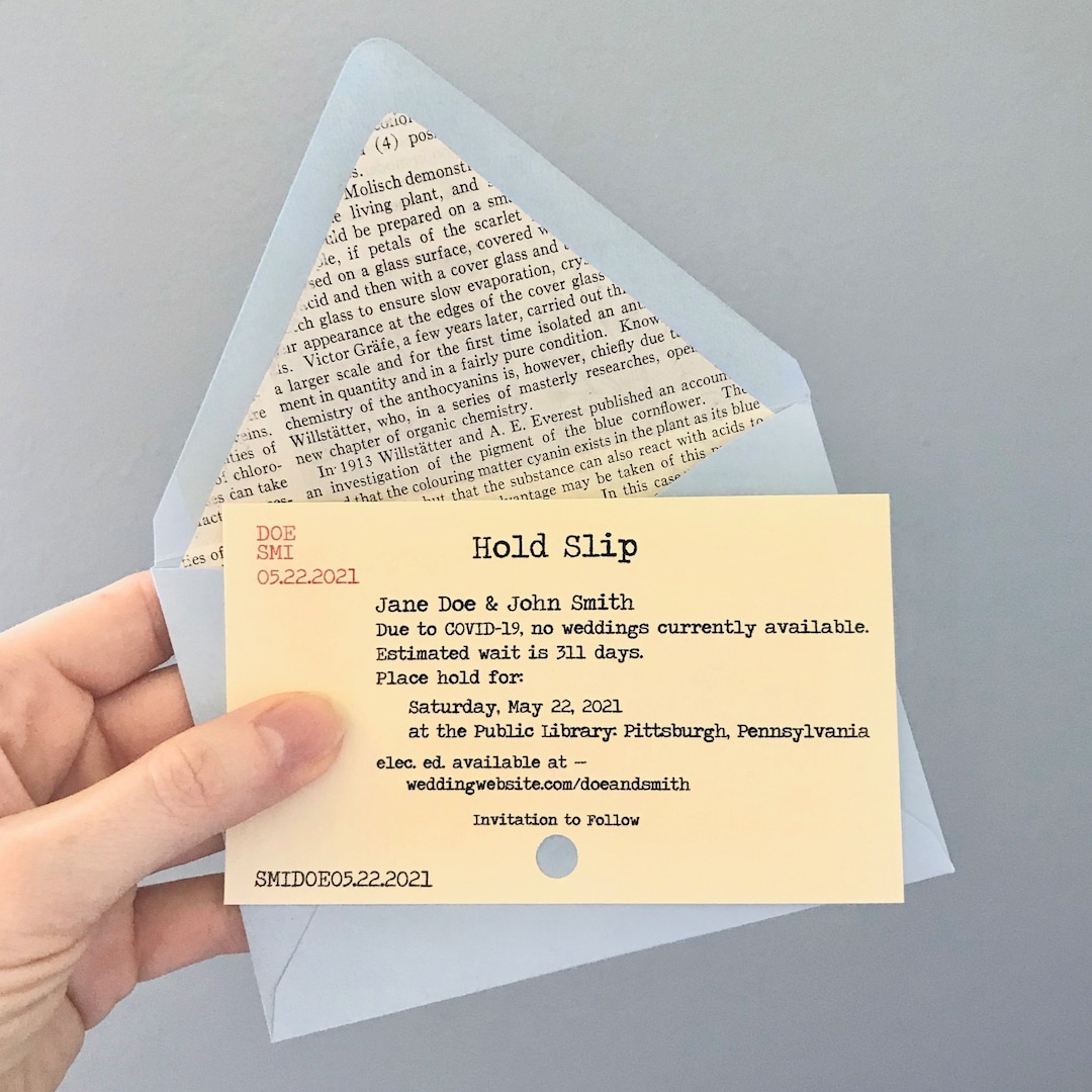 Library Hold Slip Wedding Postponement Announcement (set of 25 ...