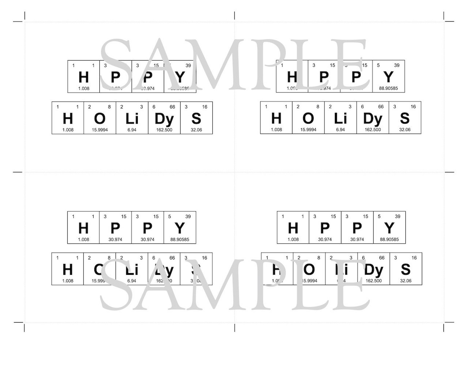 Holiday Mini Cards Print at Home Classroom Cards Periodic - Etsy