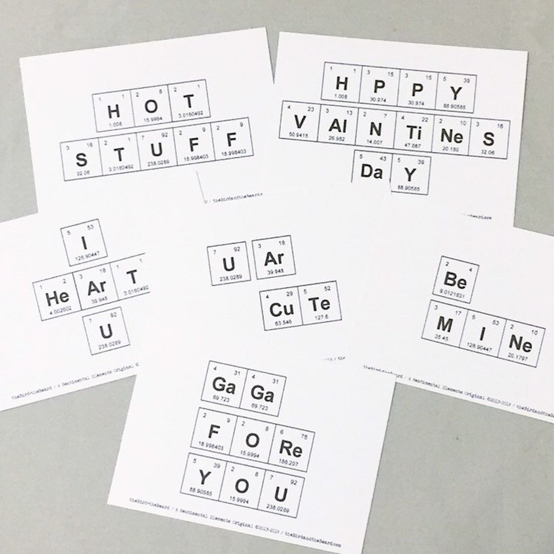 Print at Home/school Valentines/periodic Table of the Elements Mini ...