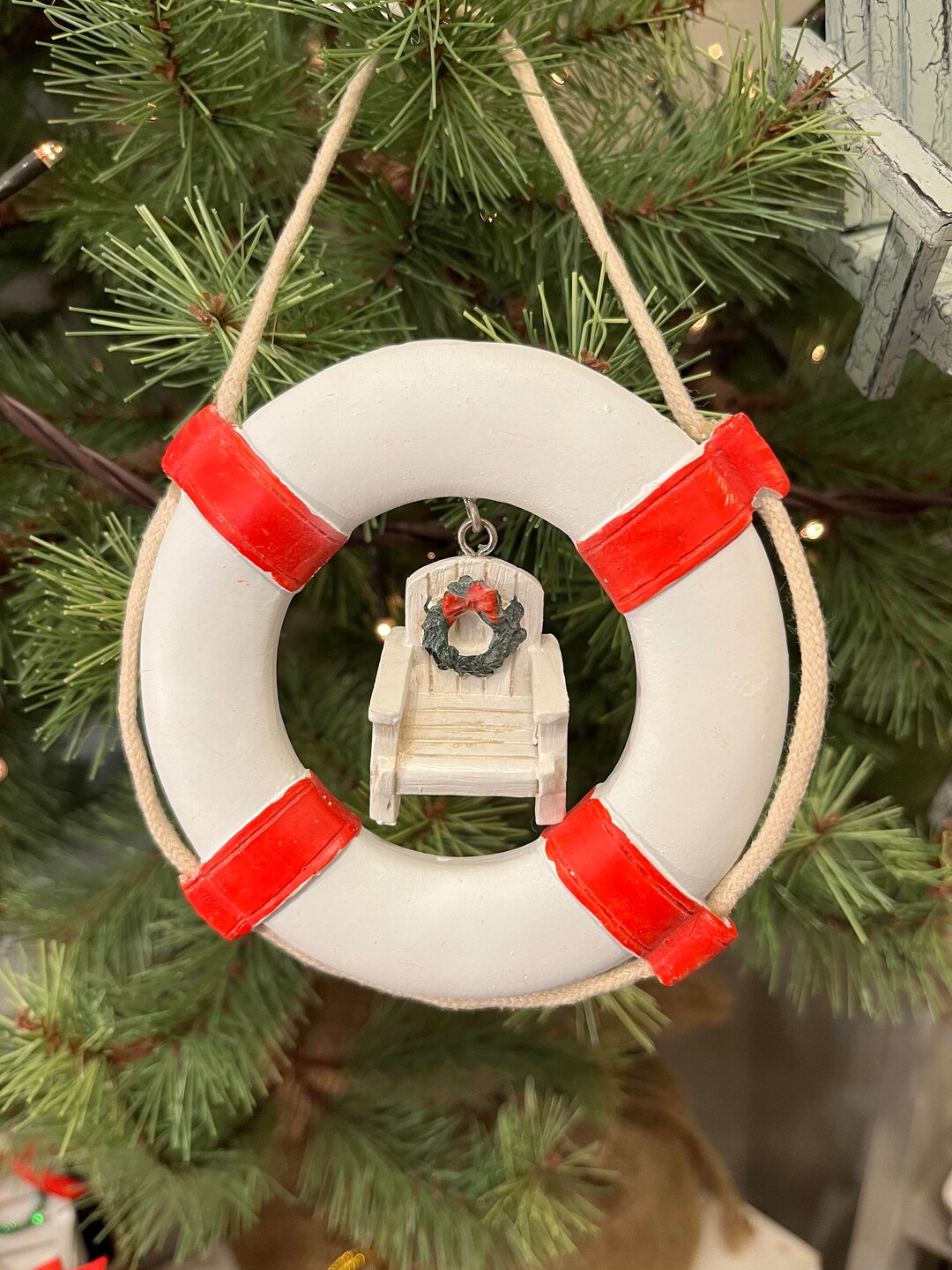 CUSTOM Life Ring With Adirondack Ornament, Beach Ornament, Rhode Island ...